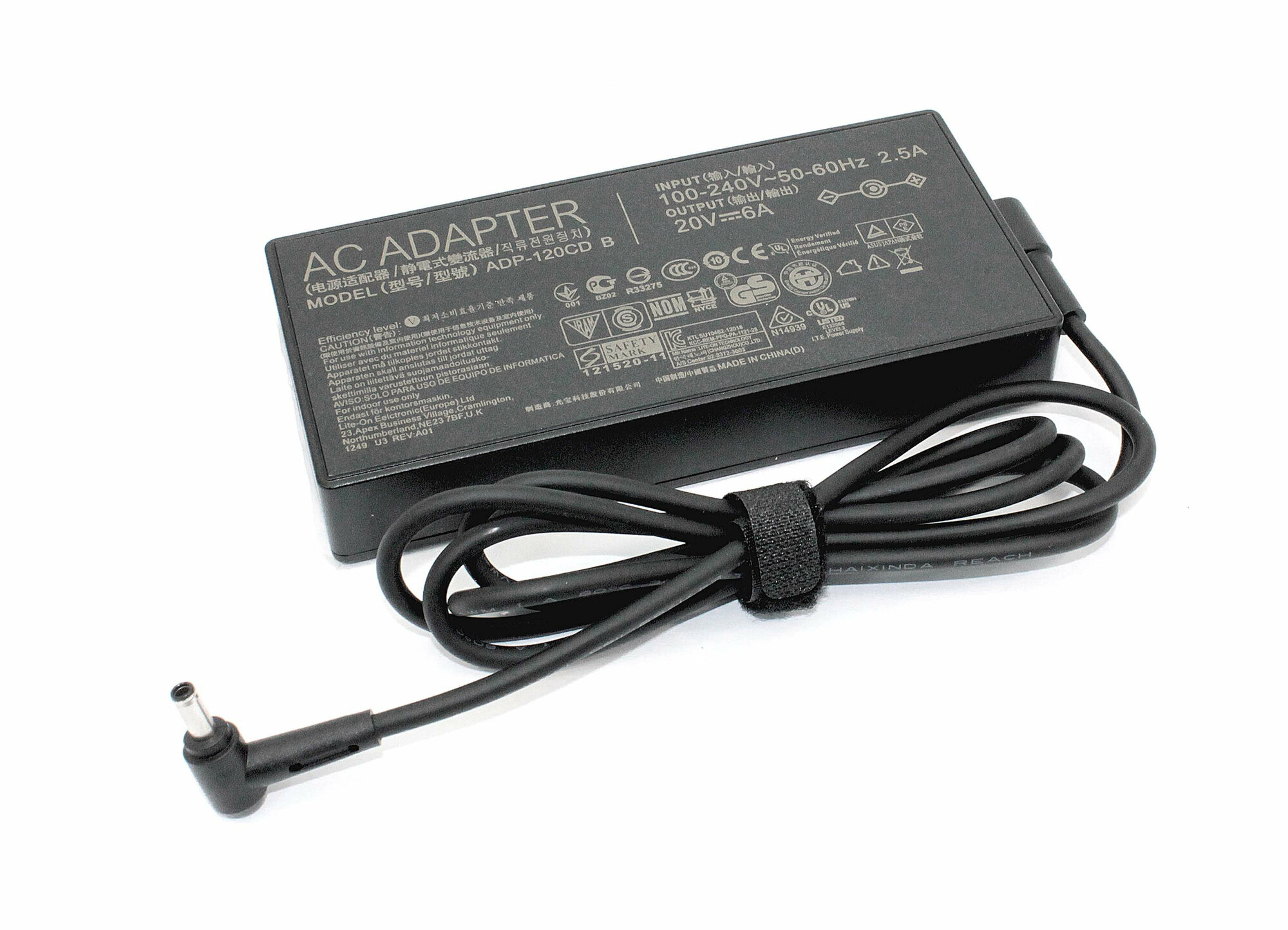 Блок питания (сетевой адаптер) для ноутбуков Asus 20V 6A 120W 4.5x3.0 мм с иглой черный, с сетевым кабелем