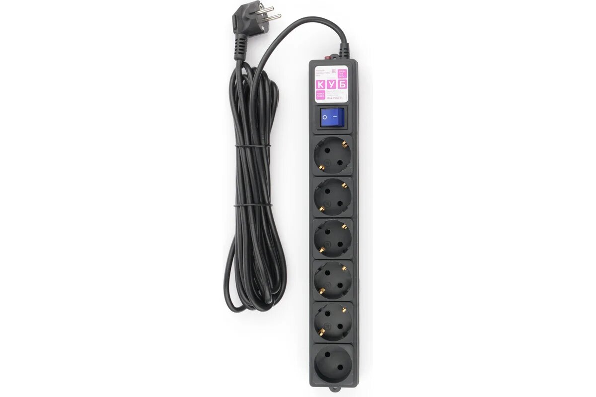 Power Cube SPG6-B2 Фильтр-удлинитель 5 м 6 розеток черный 16А/3,5кВт (3x1,5)