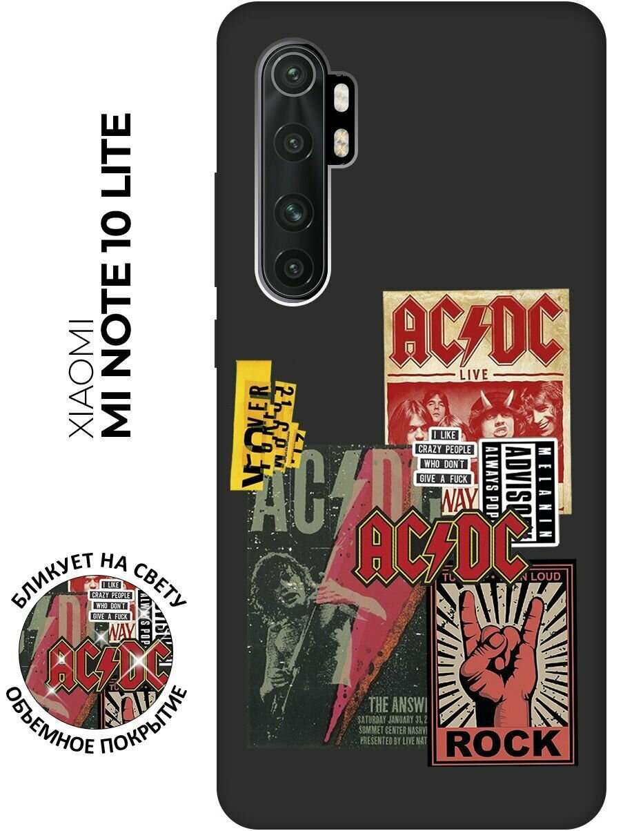 Матовый чехол AC/DC Stickers для Xiaomi Mi Note 10 Lite / Сяоми Ми Ноут 10 Лайт с 3D эффектом черный