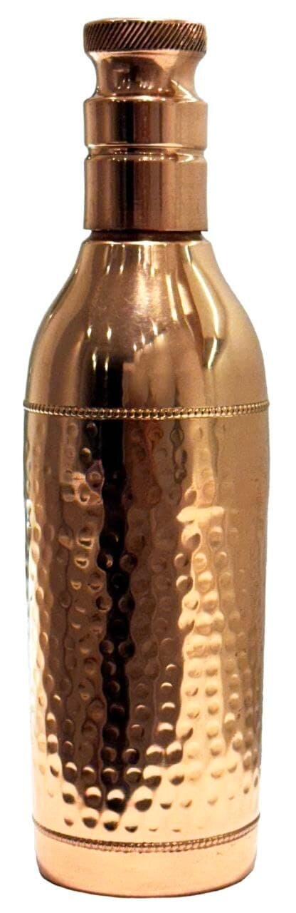 Медная бутылка с горлышком, кованая с мелким рельефом, с медной винтовой пробкой 100% Pure Copper Hammered Bottle