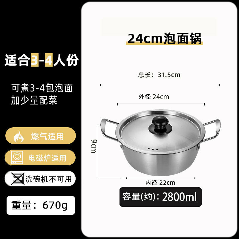 Корейская кастрюля для мгновенных лапш, маленькая кастрюля для приготовления, нержавеющая сталь, кастрюля для супа с двумя ручками, домашняя корейская кастрюля для рамена, индукционная плита, маленькая кастрюля для приготовления лапши