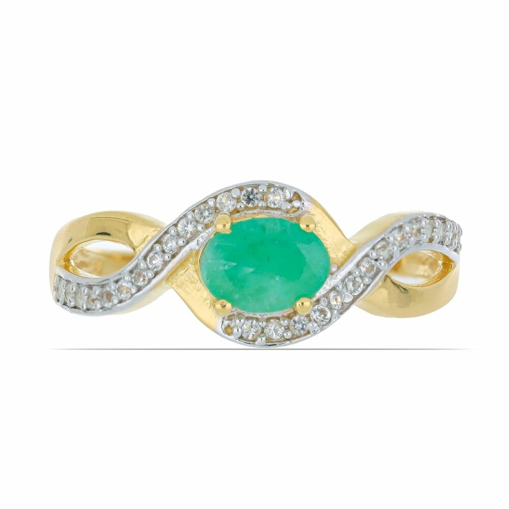 Кольцо, серебро, 925 проба, изумруд синтетический, топаз