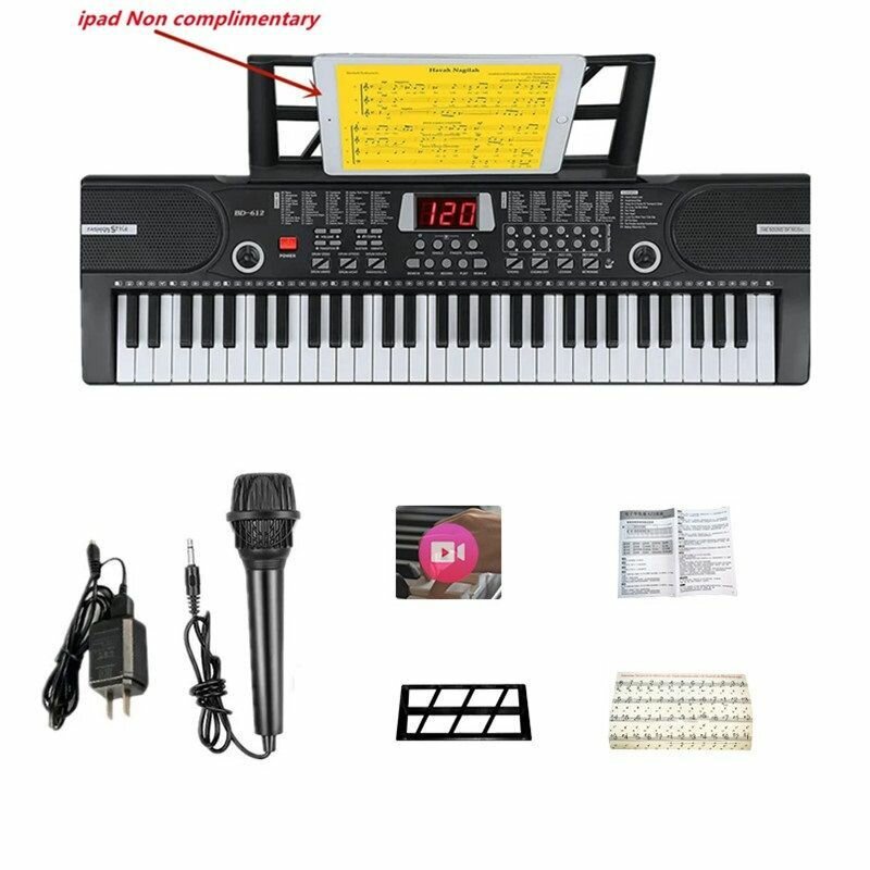 Цифровое фортепиано,61-клавишное многофункциональное пианино, 2 встроенных динамика, микрофон, переносное