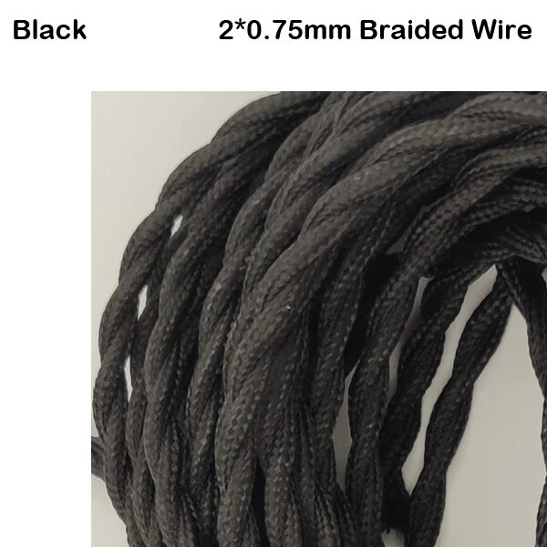 Электрический провод винтажный текстильный медный 2*0,75 мм Black, 10m