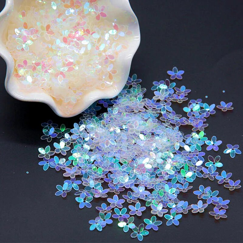 Блестки цветочные белые PVC 10 мм Бирюзовый, AB Transparent