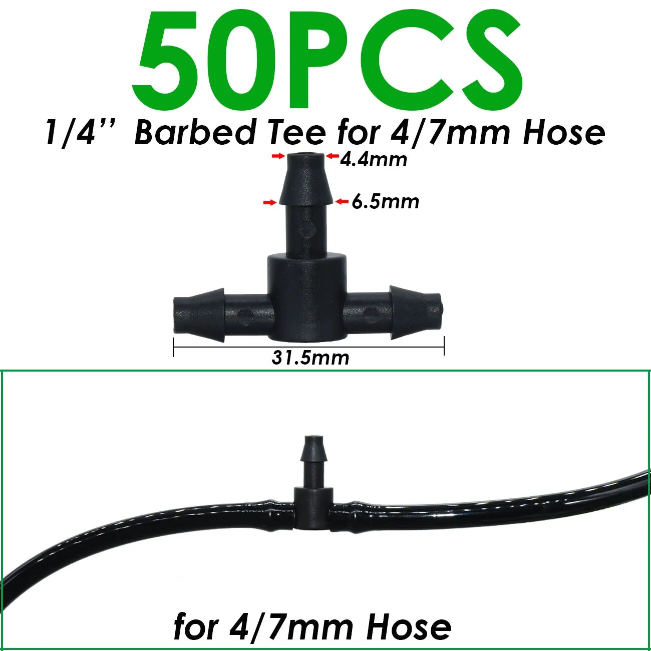 Тройник капельный 1/4" для шланга 4/7 мм, 50 шт