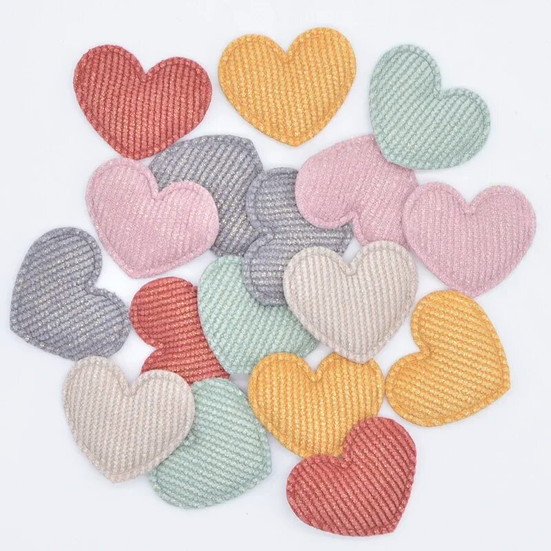 50 шт./лот, 35*30 мм, мягкая блестящая ткань, аппликации в форме сердца для DIY шляпы, одежды, леггинсов, швейные принадлежности, головные уборы, декоративные нашивки