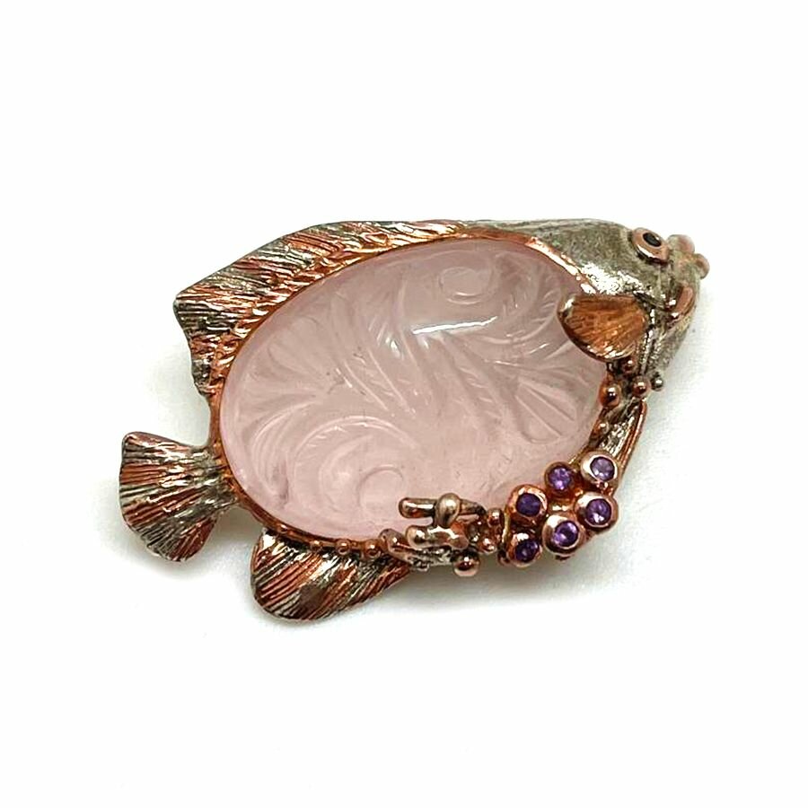 Брошь, аметист, кварц