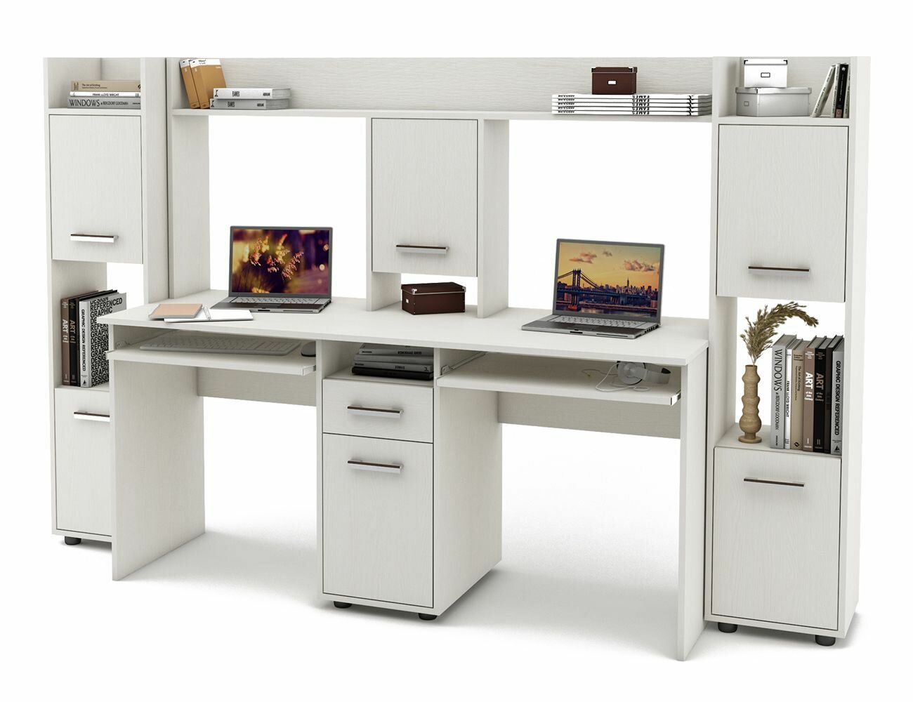 Стол письменный для двоих со стеллажами Остин (Ливерпуль) 15 белое дерево