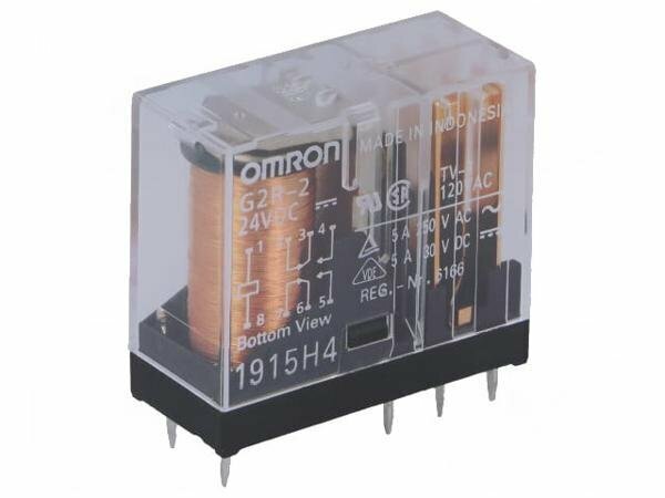 Реле OMRON G2R-2-DC24 электромагнитное, промежуточное, Uобмотки 24ВDC, Iком 5 А, DPDT, 1 шт