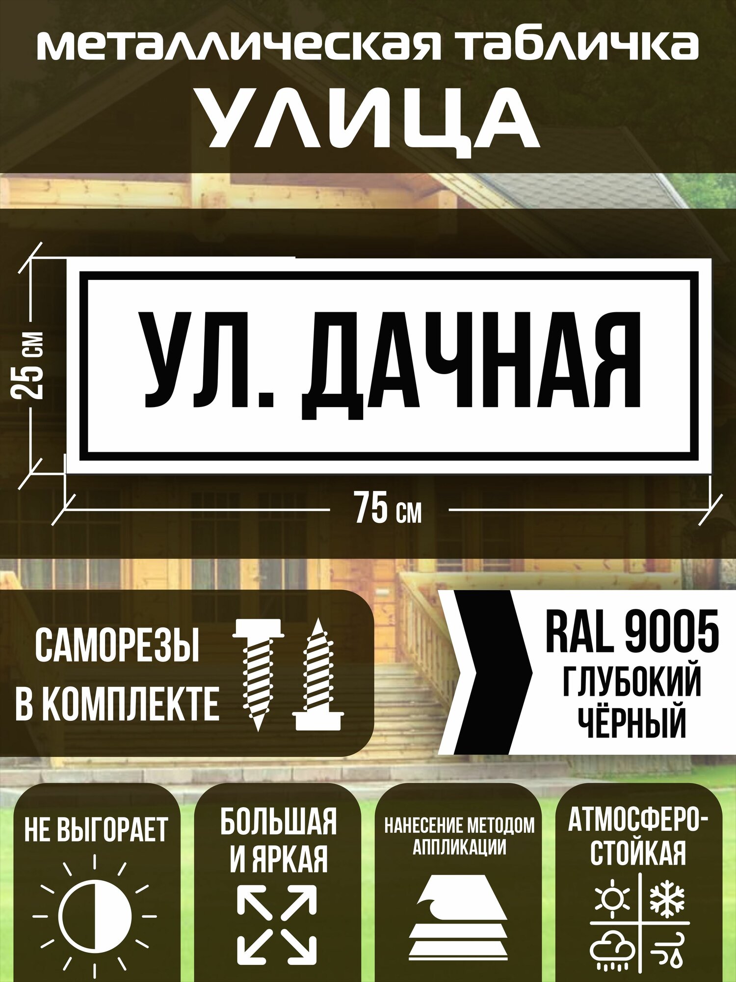 Адресная табличка на дом улица Дачная RAL 9005 черная