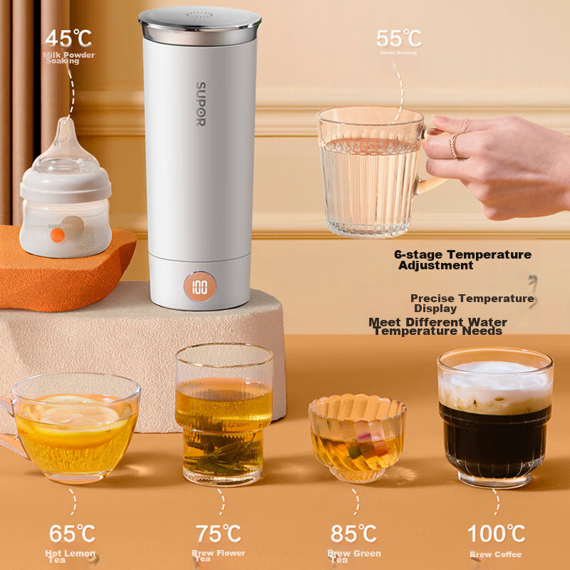 SUPOR Electric Hot Water Cup, Portable Water Boiler, 316 Stainless Steel Travel Thermos, Office Electric Kettle for Milk, SW-03T01A