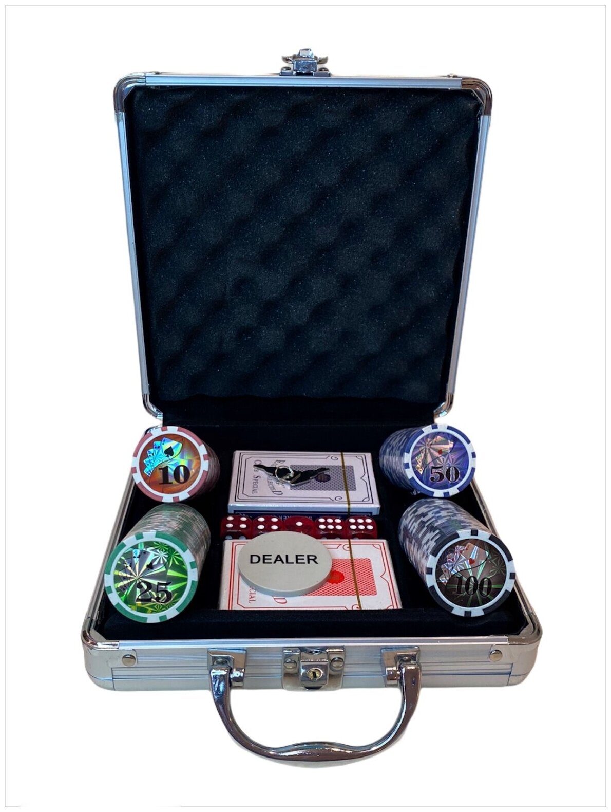 Покерный набор Royal Flash, 100 фишек 11,5 г с номиналом в чемодане + сукно в подарок