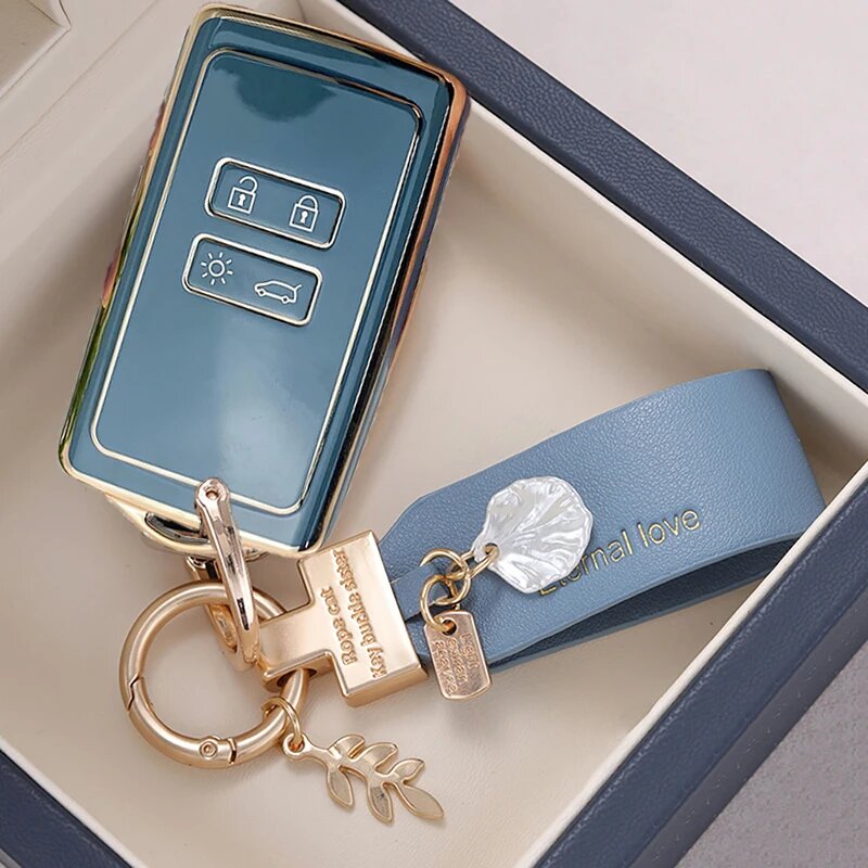 Мягкий чехол для автомобильного ключа из ТПУ для Renault Captur Koleos Kadjar Zoe Arkana Espace Clio Megane Grand Scenic Sandero Dacia Duster grey keychain