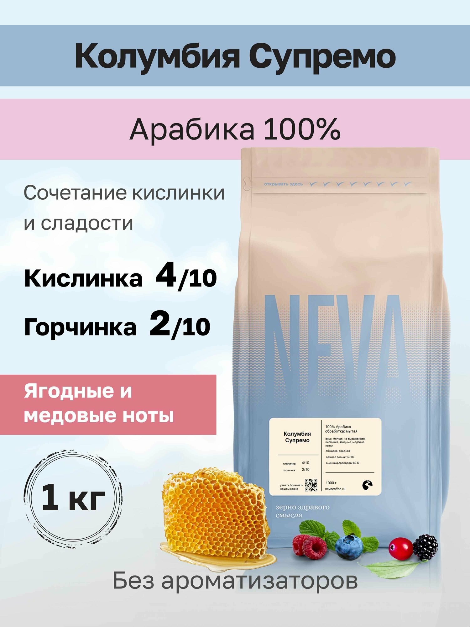 Кофе в зернах Колумбия Супремо, 100% Арабика 1000 г, свежеобжаренный, Neva Coffee Roasters (Нева Кофе)