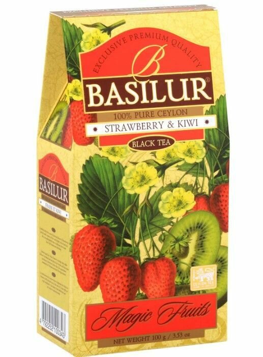 Чай "Basilur" черный "Волшебные фрукты Клубника и киви" (карт) 100 грамм.
