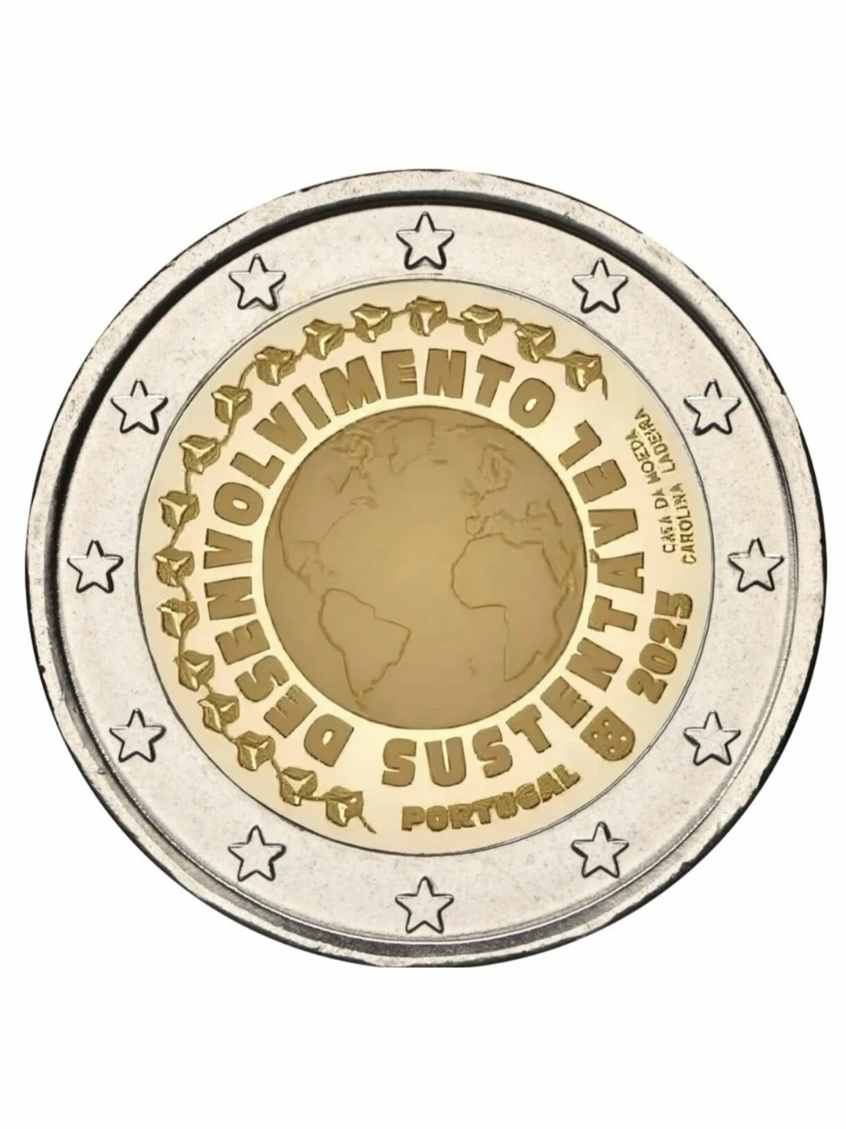 Монета 2 Евро Португалия 2025 года : Устойчивое развитие. UNC. Из ролла.