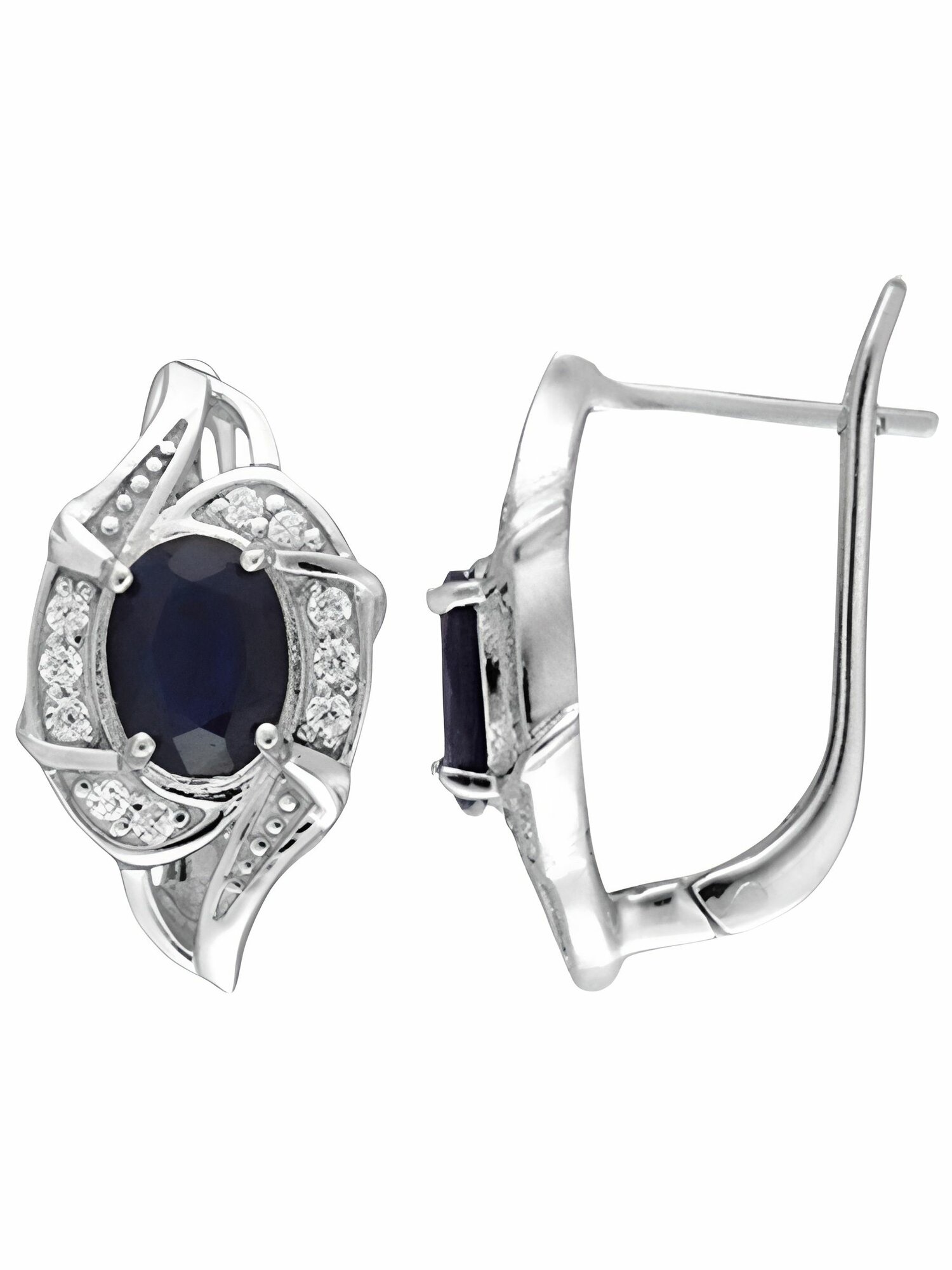 Серьги, серебро, 925 проба, родирование, сапфир