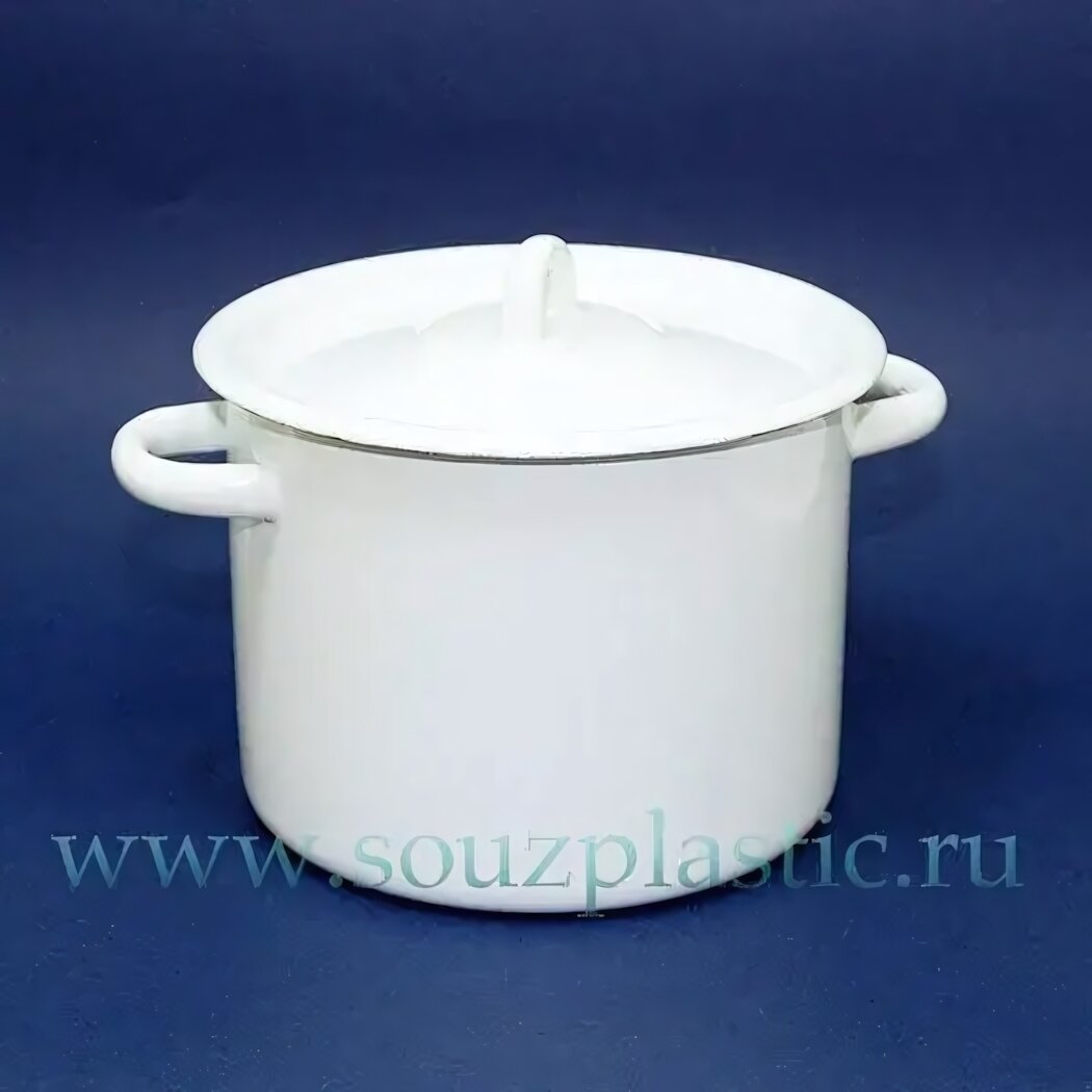 Кастрюля пластиковая 3,5л с крышкой, цилиндрическая, белая, удобные ручки