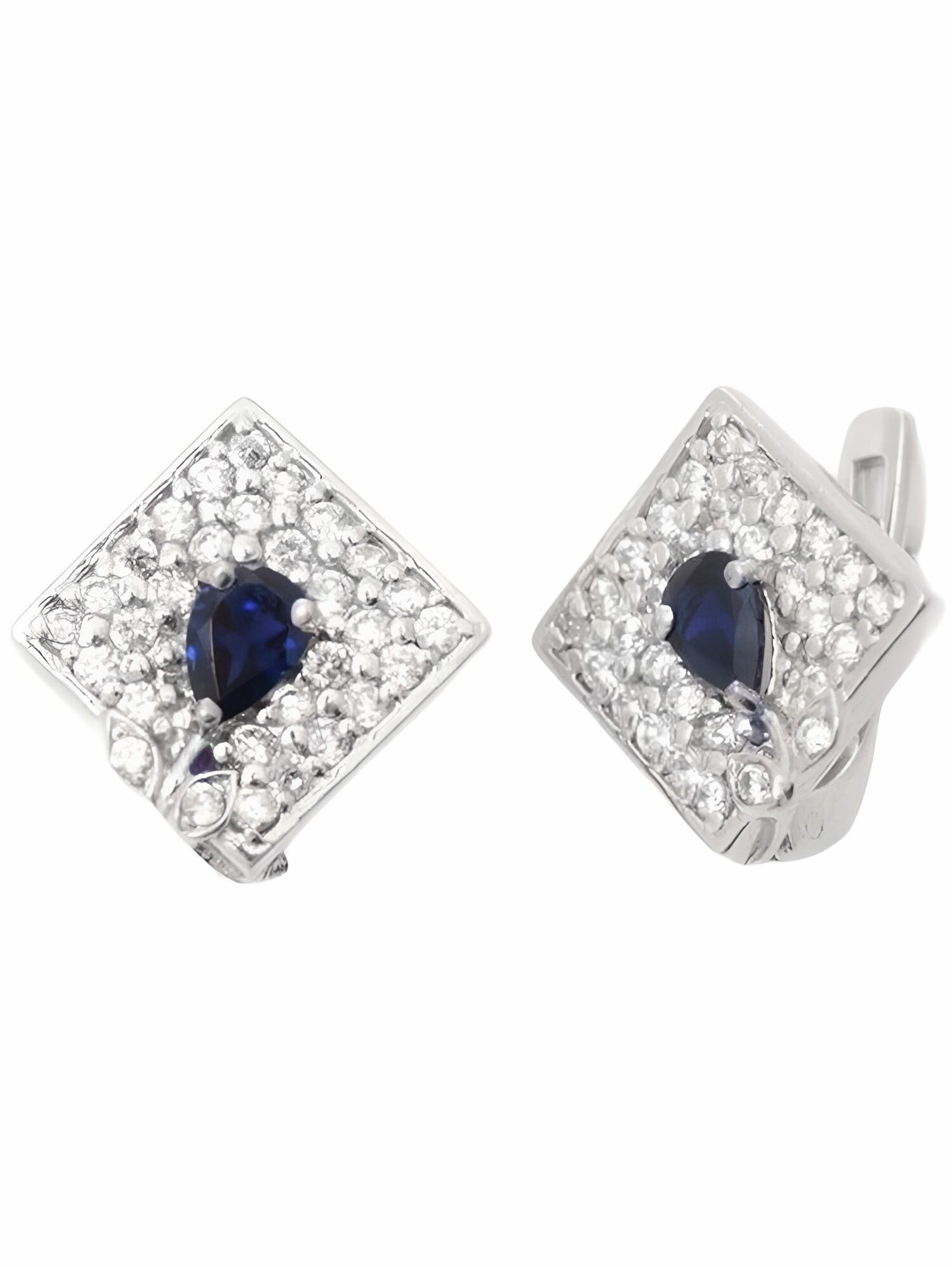 Серьги, серебро, 925 проба, родирование, сапфир