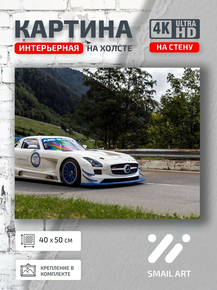 Картина на холсте интерьерная 40 на 50 на стену SLS GT3R для кабинета атмосфера