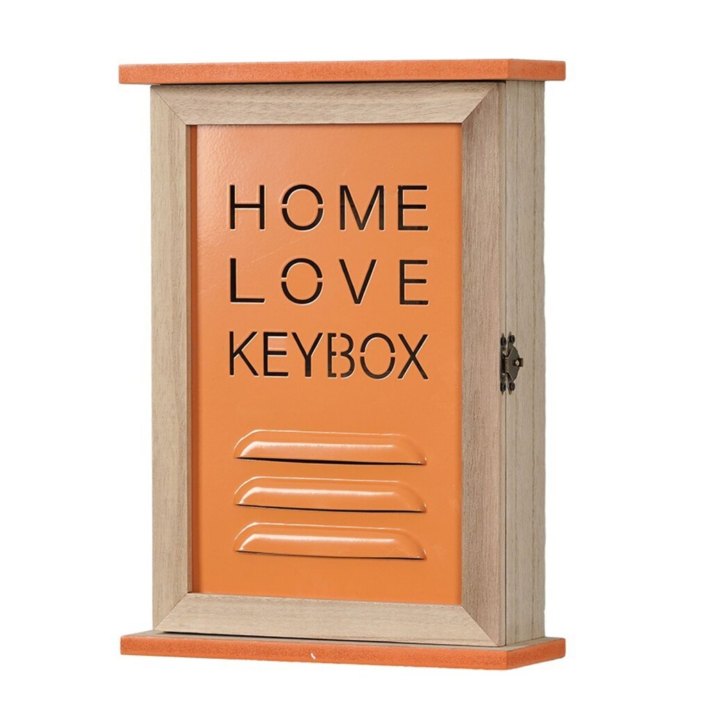 Настенный деревянный ящик для хранения ключей в комнате- Жестяная оранжевая коробка для ключей
