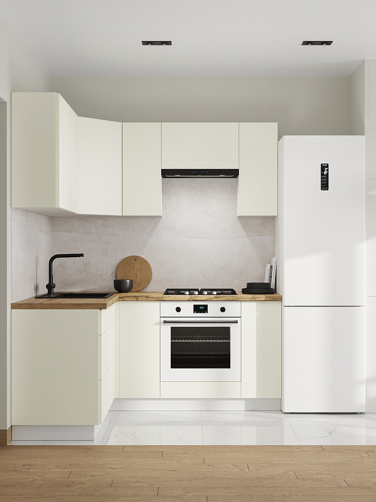 Кухонный гарнитур угловой Тандем 1.8х1.5 м, мебель для дома и кухни, Белый / Меланж