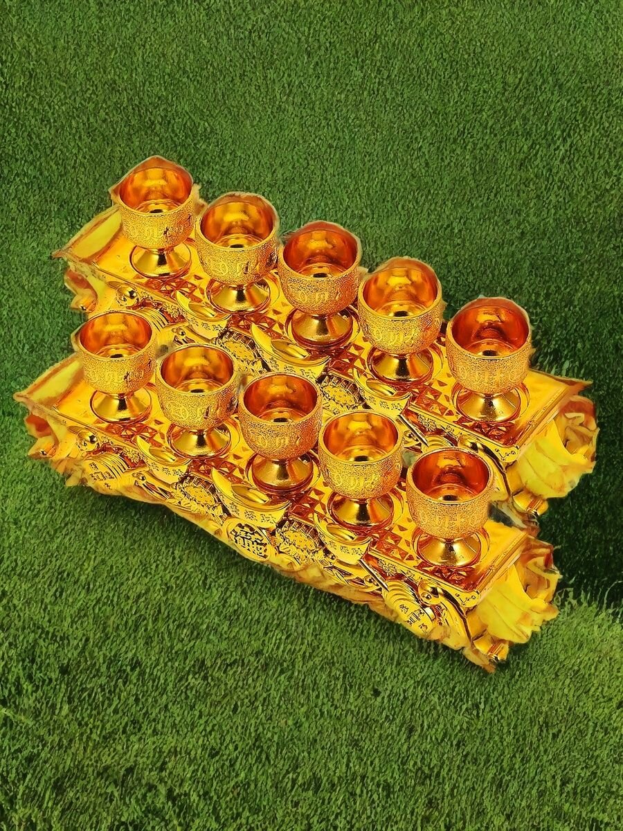 Пластиковые золотые священные чаши для алтаря и храмовых обрядов, комплект из 2 набук