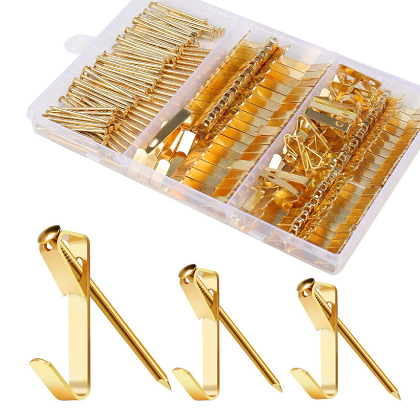 Крючки для, набор 184 штуки, включая крючки на 20lb/30lb/50lb, крючки тяжелого назначения с гвоздями для рамок, холстов, зеркал, золотые, 20 крючков 20LB, 50 крючков 30LB, 20 крючков 50LB, 22 гвоздя 38мм, 72 гвоздя 25мм, кейс для хранения