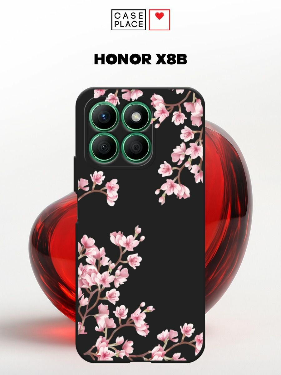 Черный матовый чехол на Honor X8B / Хонор Х8B с принтом Весенняя сакура