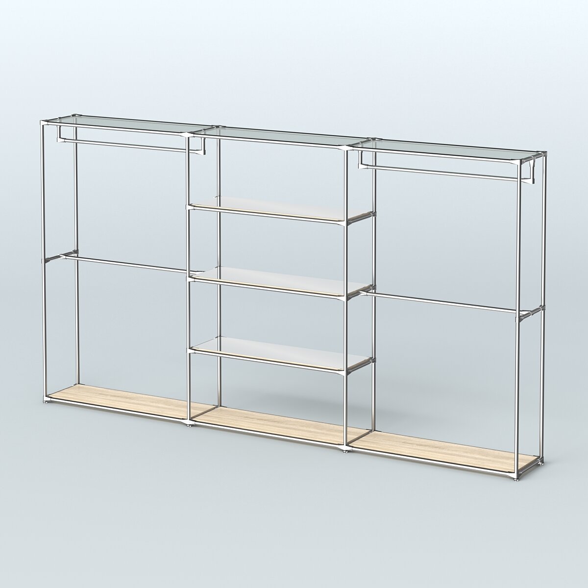 Торговая система хром без ДСП 3600 мм с зеркальными полками и поручнями №2, Дуб Сонома