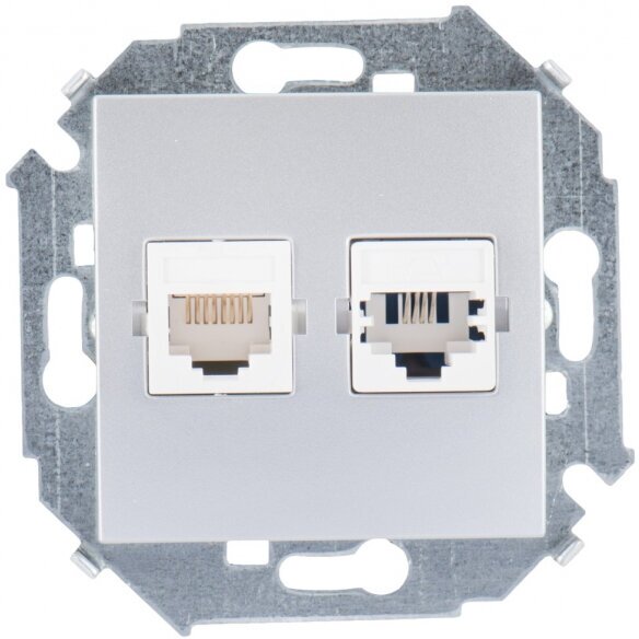 Simon 15 Алюминий Розетка ТЛФ + комп RJ11+RJ45 кат.5е
