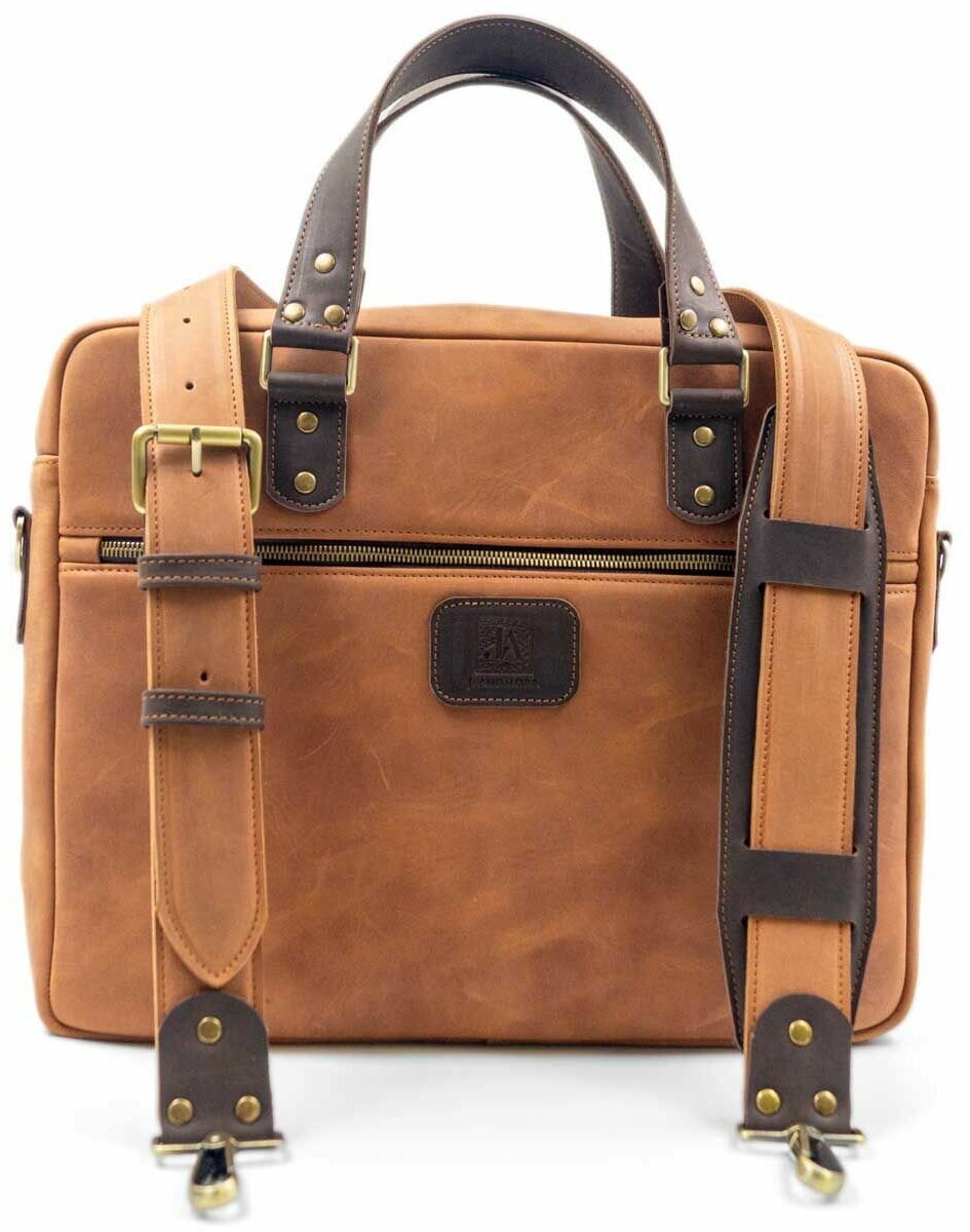 Сумка для ноутбука 17,3 дюймов, деловая сумка на плечо в командировку, J.Audmorr, Cardiff L Sienna, светло-коричневая