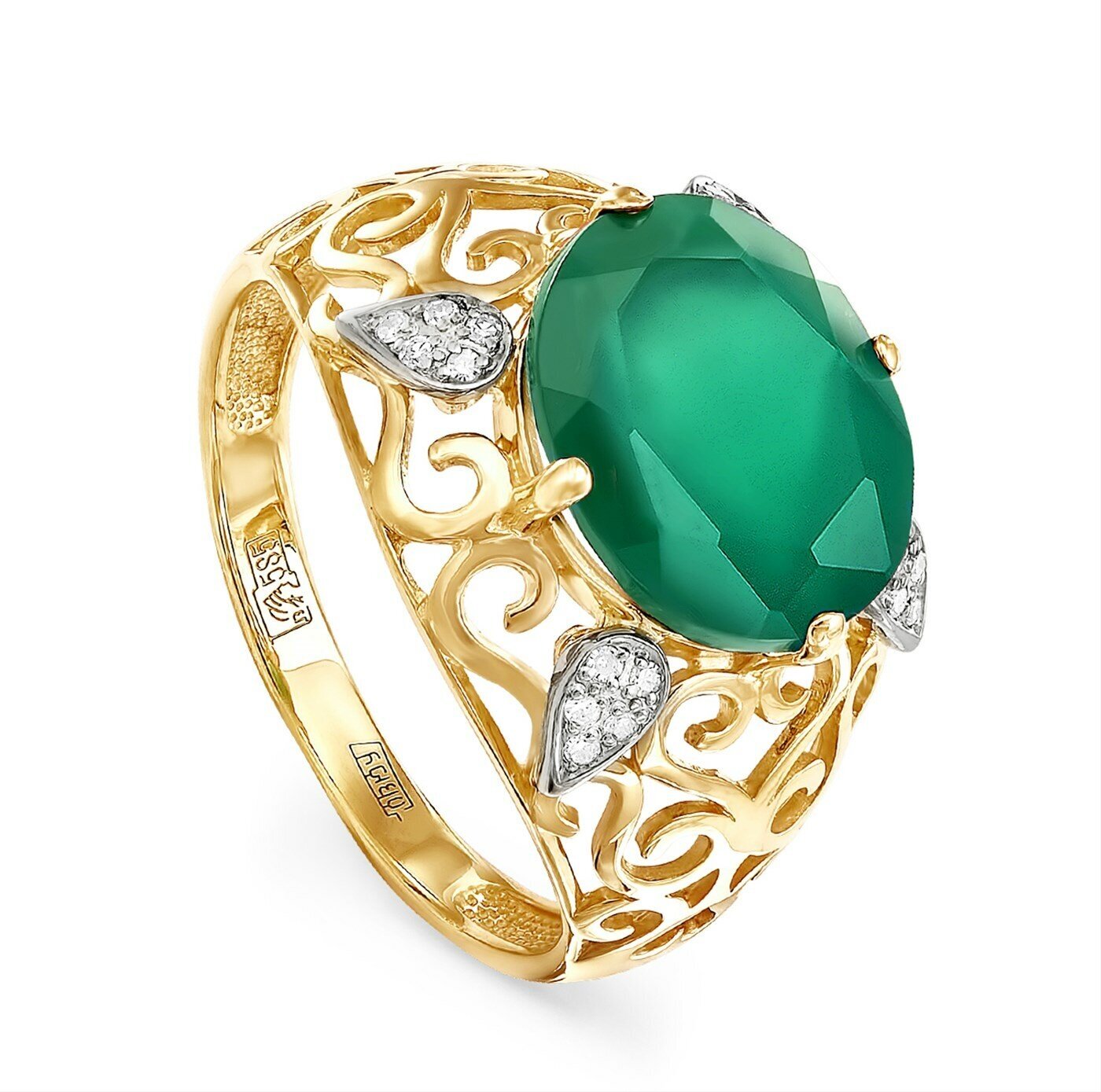 Кольцо, желтое золото, 750 проба, оникс, бриллиант