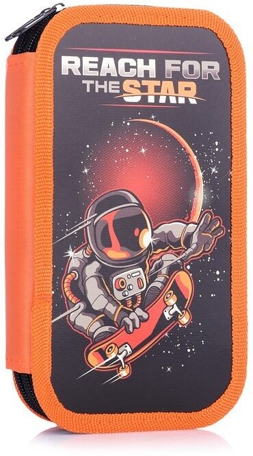 Пенал Пчелка двухсекционный большой тканевый торец ПО-090, космо скейт 2023