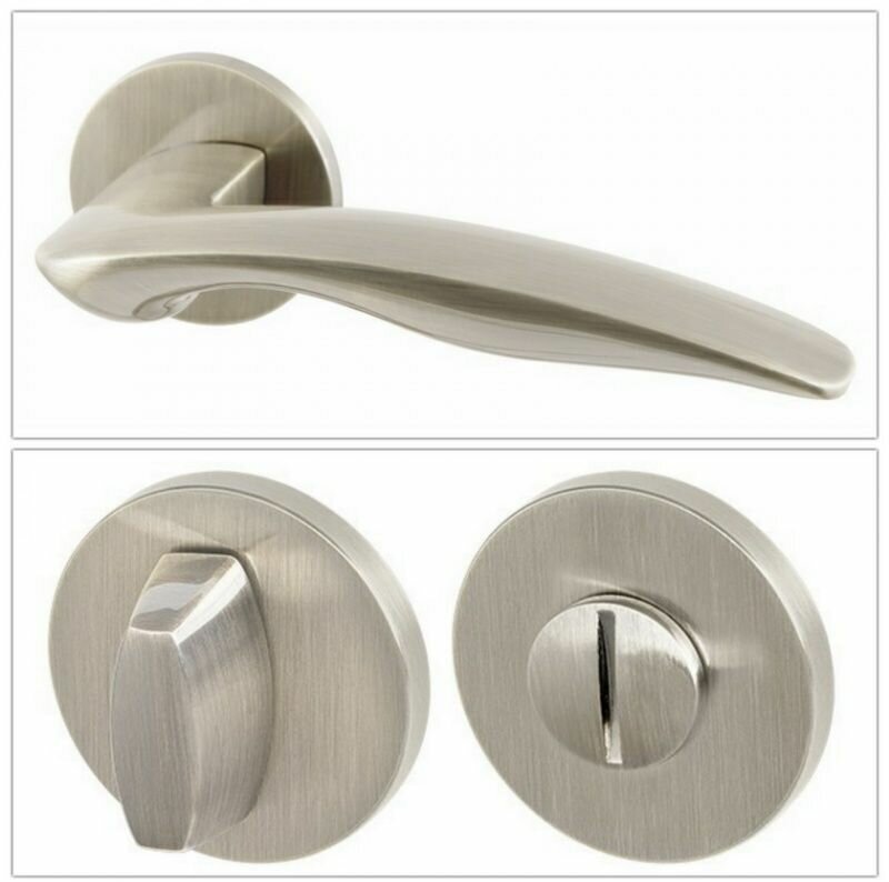 Ручка дверная межкомнатная Armadillo WAVE_URS_SN-3_W, матовый никель (ручка + завертка WC)