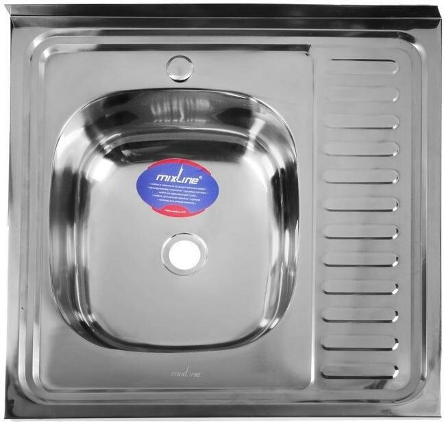 Мойка кухонная MIXLINE 527967, накладная, толщина 0.4 мм, 60х60х16 см, левая, выпуск 1 1/2"
