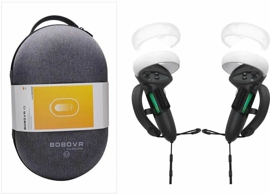Защитный кейс MyPads чехол BoboVR C2 + Чехлы 2 штуки KIWI design для контроллеров с АКБ разъемом и накладкой на кольцо для шлема VR Oculus Quest 2