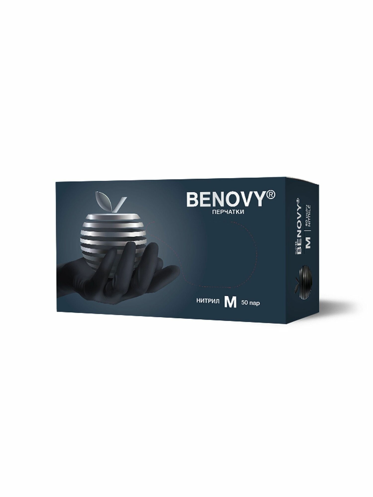 Перчатки Benovy Нитр Черные текстурованные на пальцах однокр хлор (пара) M №50