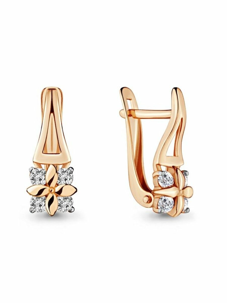 Серьги, красное золото, 375 проба, фианит