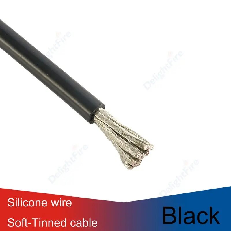 DelightFire Солнечный кабель красный черный 28-4AWG термостойкий 1m-3.28ft, black, 4 AWG-25mm2