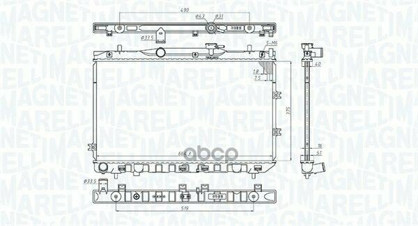 Радиатор [668x375] KIA Cerato/Spectra (LD) 1.6/2.0 [M] 04.04-> MAGNETI MARELLI арт. 350213197100