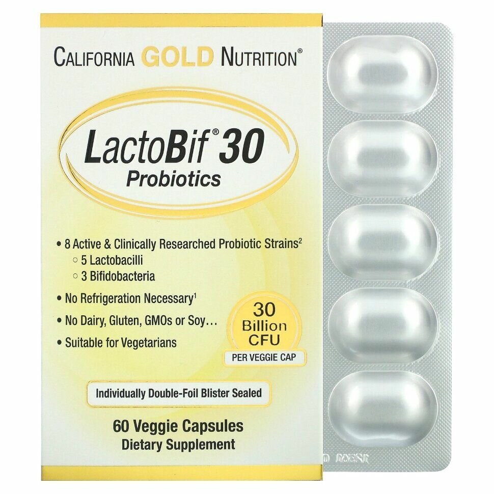 California GOLD Nutrition LactoBif 30, Пробиотики, 60 капсул