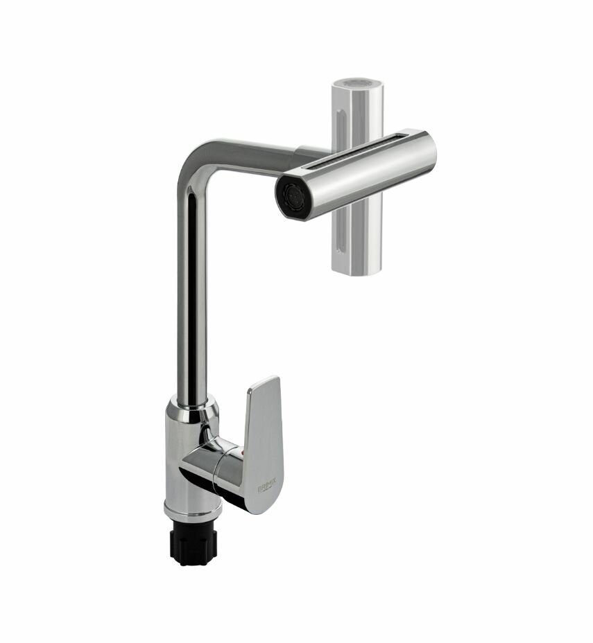 Смеситель для кухни, Г - образный излив, шаровый, из высокопрочного АБС пластика, с поворотной лейкой - аэратором, цвет хром.