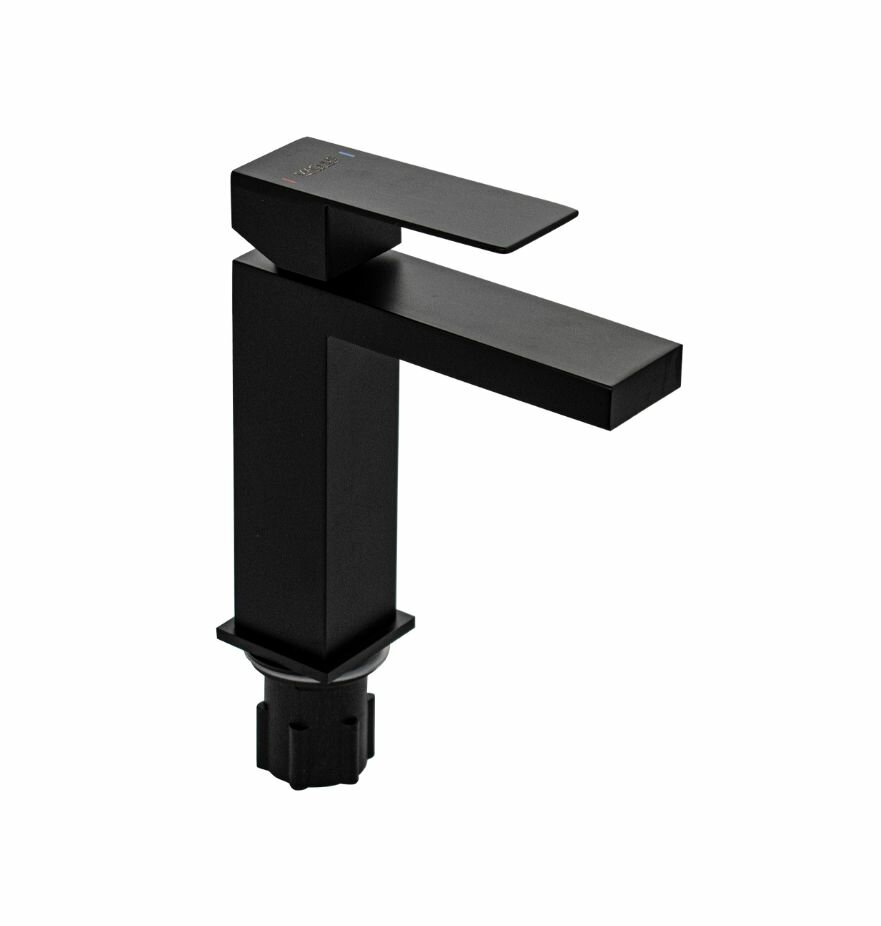 Смеситель для раковины, квадратный корпус, из нержавеющей стали марки 304, цвет черный.