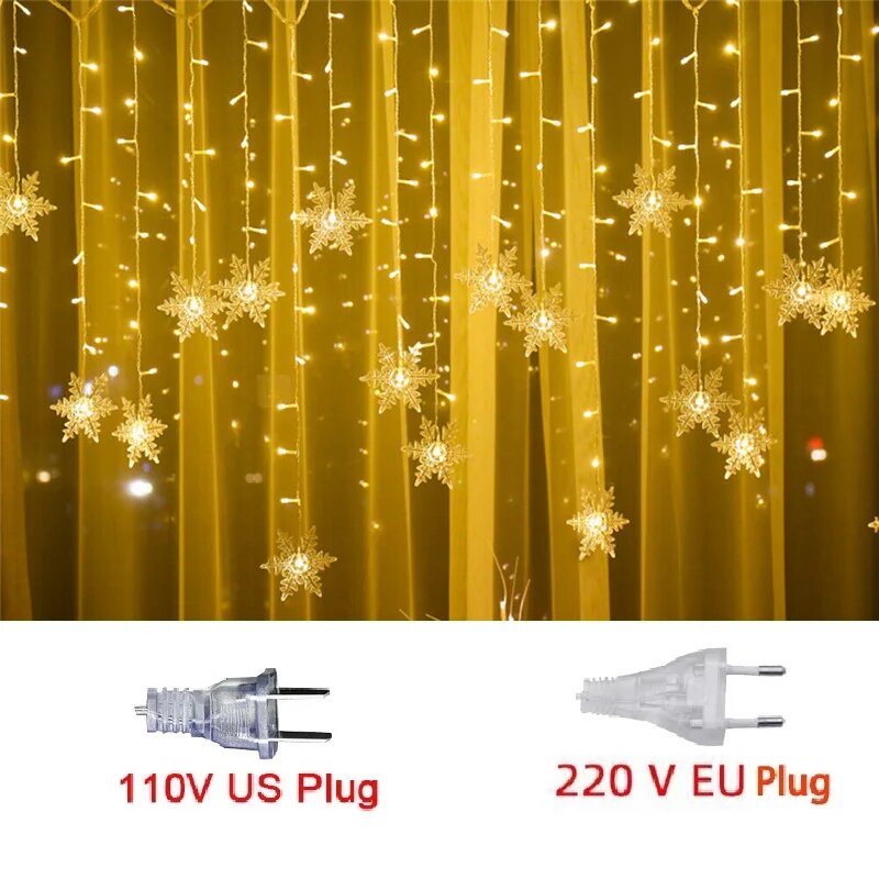 Светодиодная занавеска, теплый белый, 3,5 м, EU Plug 220V