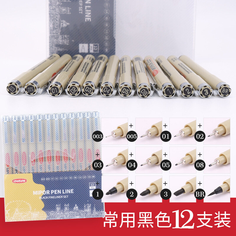 Ручка Qiutu HCDK-12P, игольчатая, водонепроницаемая, для комиксов