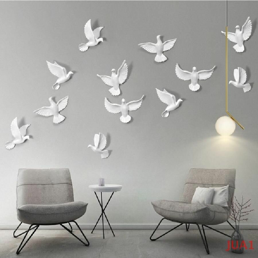 Настенный декор птички 6 шт , белый