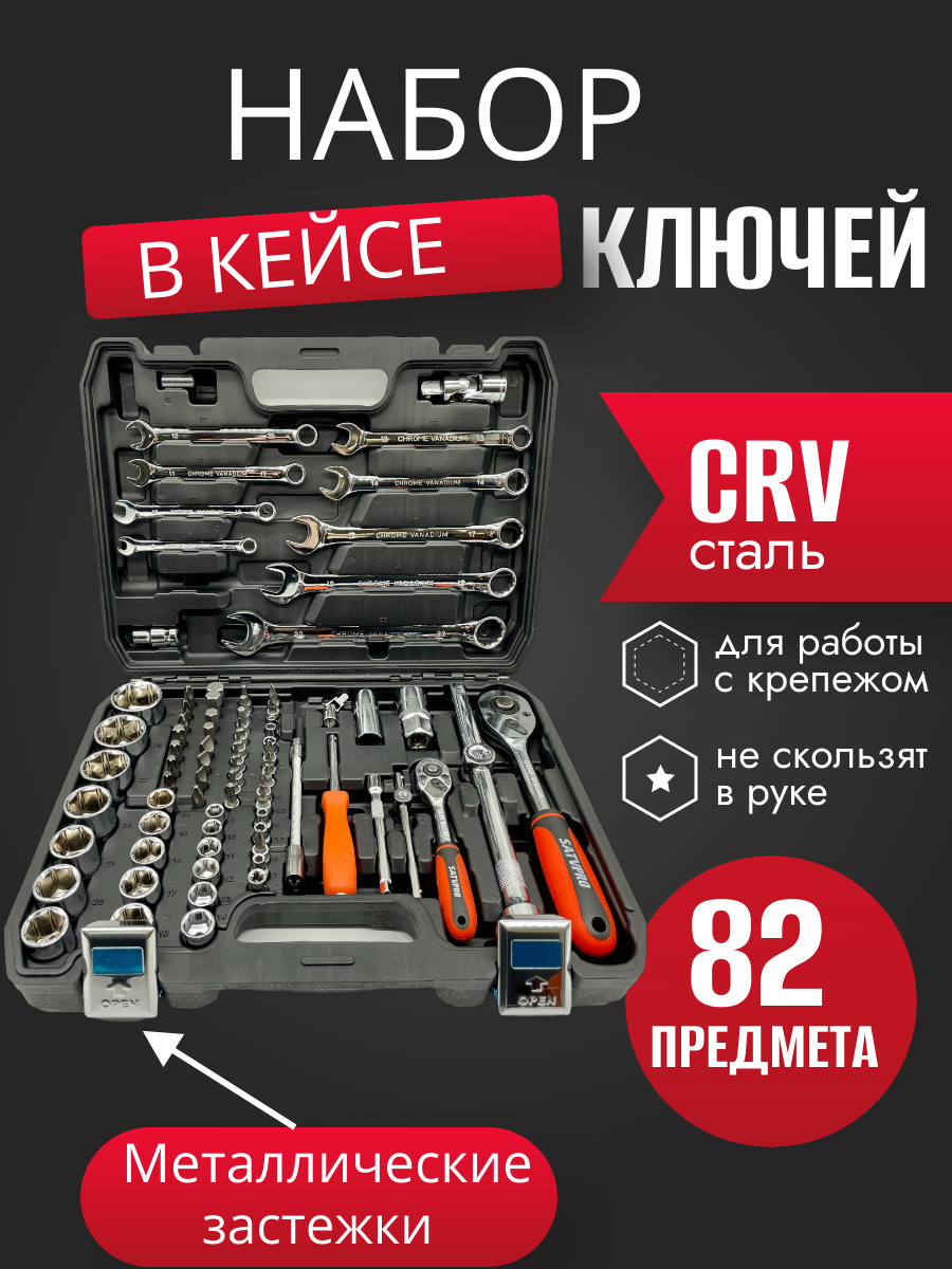 Набор ключей SATVPRO, на 82 шт, хромованадиевая сталь, хранение в кейсе