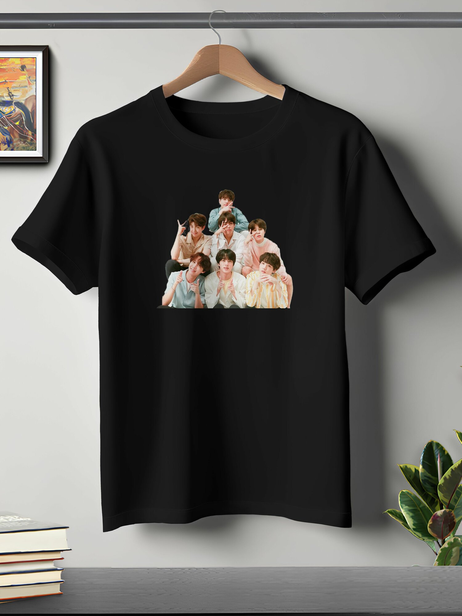 Футболка ONEQ унисекс 50-52 (XL) размер с принтом BTS, черная